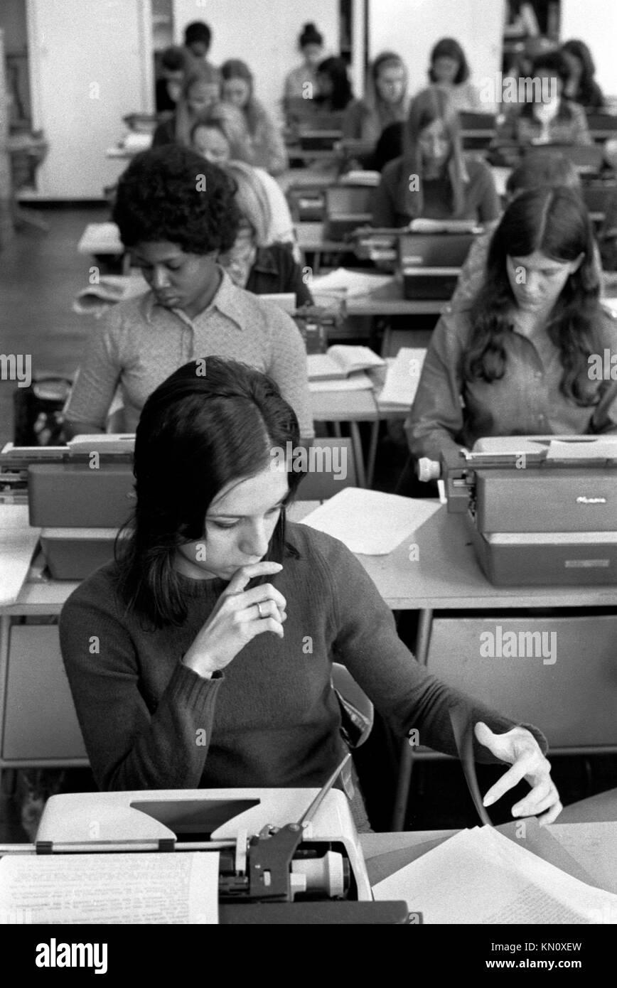 Typing Pool 1970s UK. London office work, young women workers typing up ...