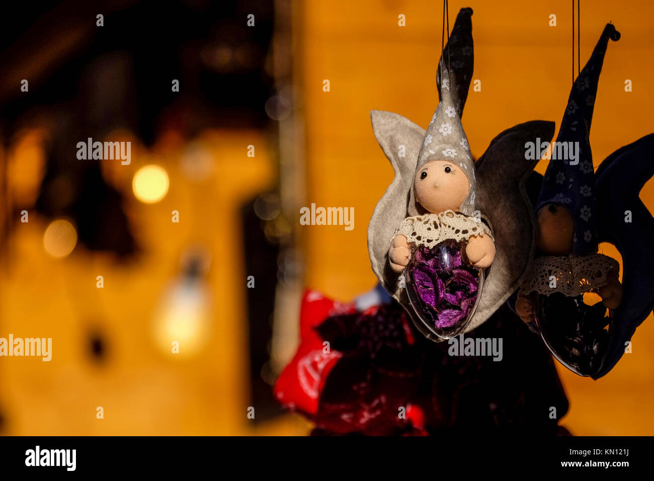 A Christmas decoration is on display at the window of a market stall in ...