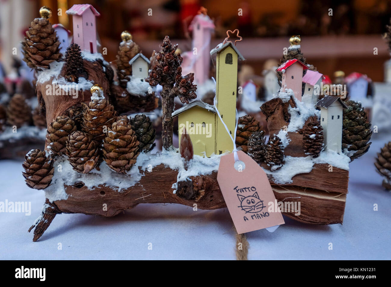 A Christmas decoration is on display at the window of a market stall in ...