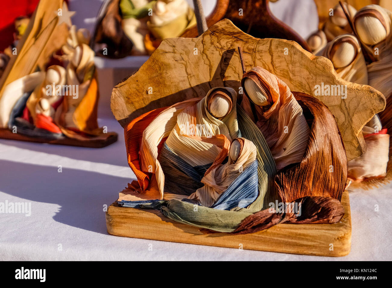 A Christmas decoration is on display at the window of a market stall in ...