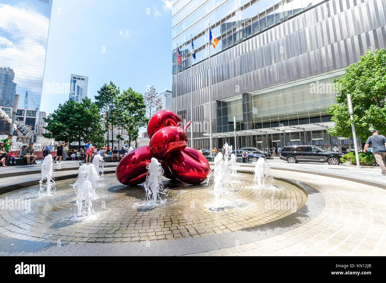 NEW YORK CITY - JUL 17: Silverstein Family Park Fountain in New York ...