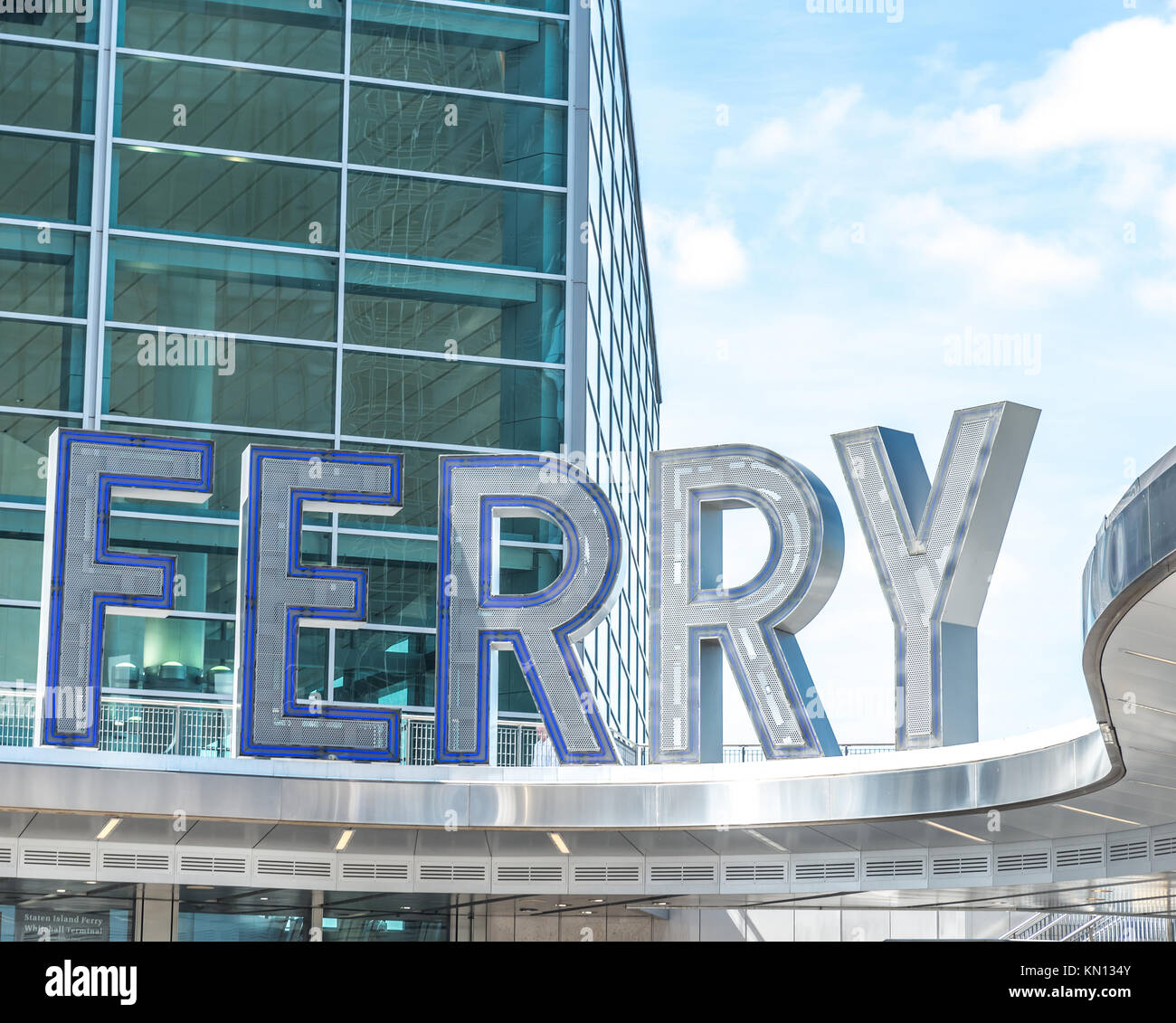 NEW YORK CITY - JULY 10: The sign of The Staten Island Ferry Whitehall ...