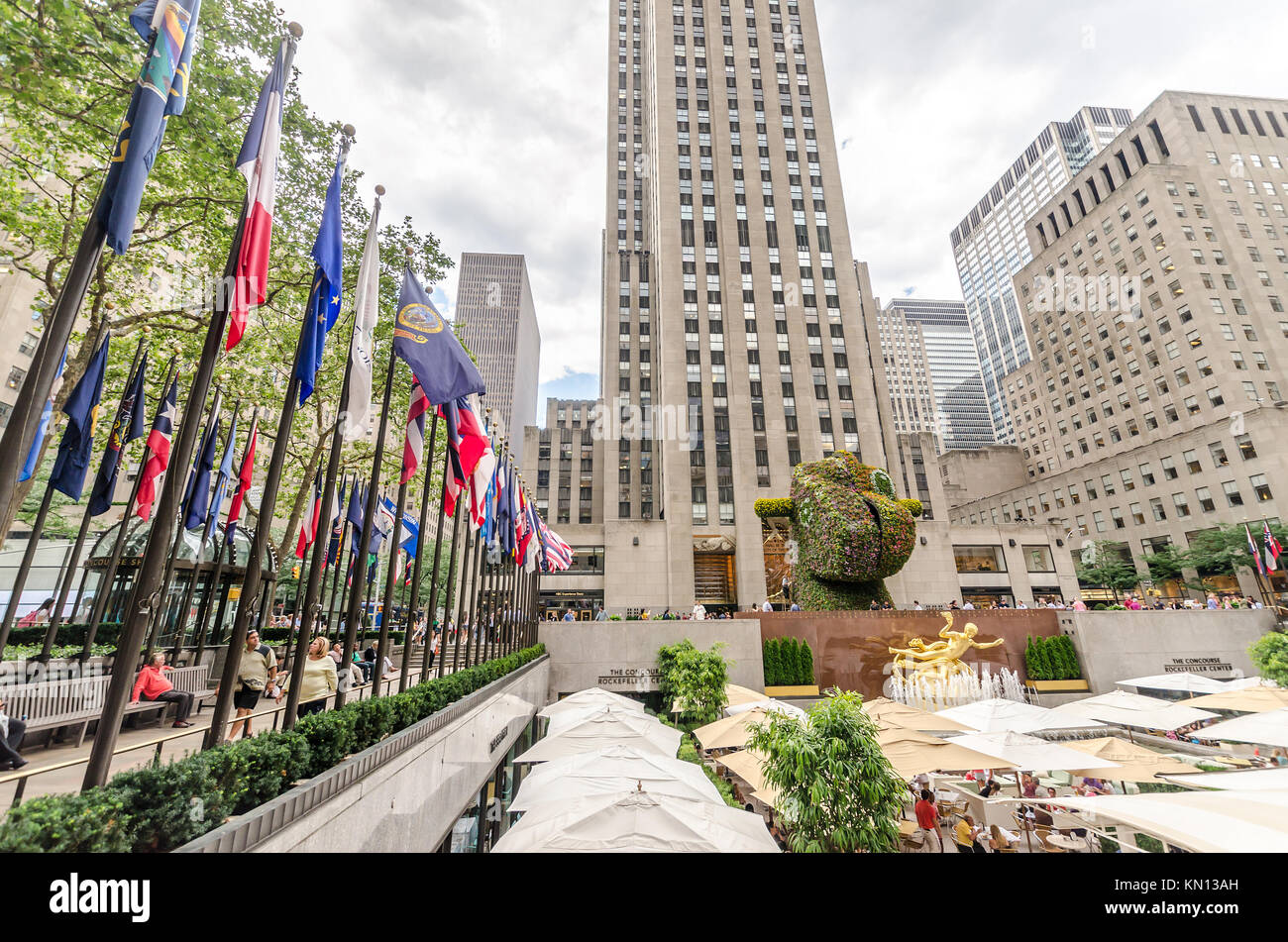 NEW YORK - JUL 17: Jeff Koons' flower sculpture Split-Rocker on display ...