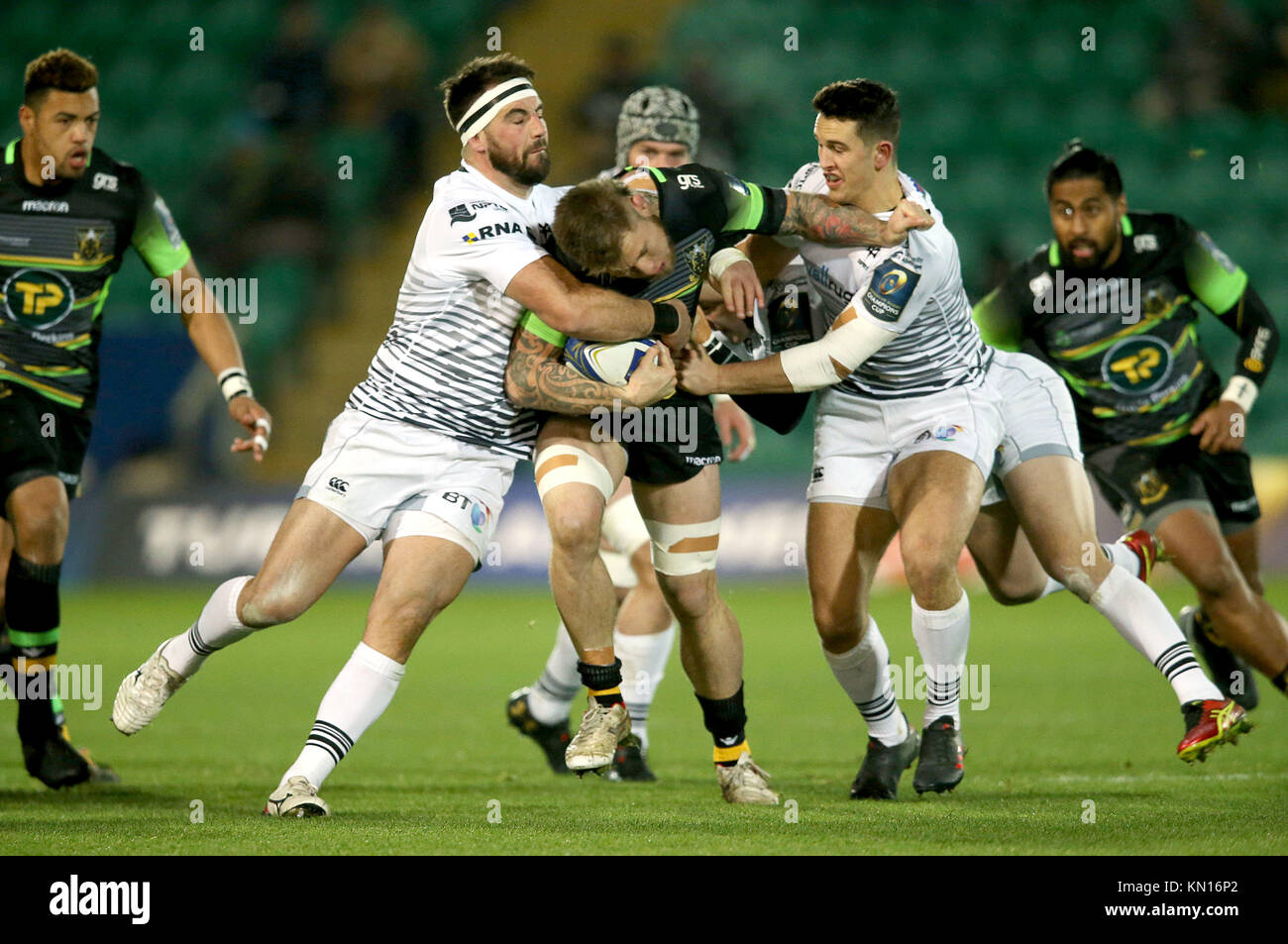 Northampton Saints' Teimana Harrison and Ospreys' Scott Baldwin and ...