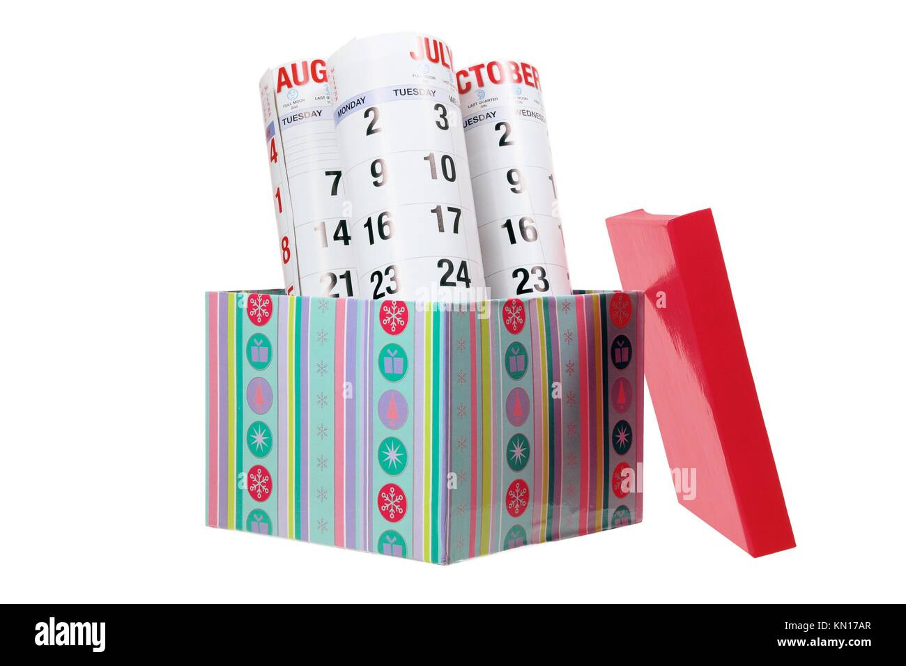 Calendar and Gift Box on White Background Stock Photo - Alamy