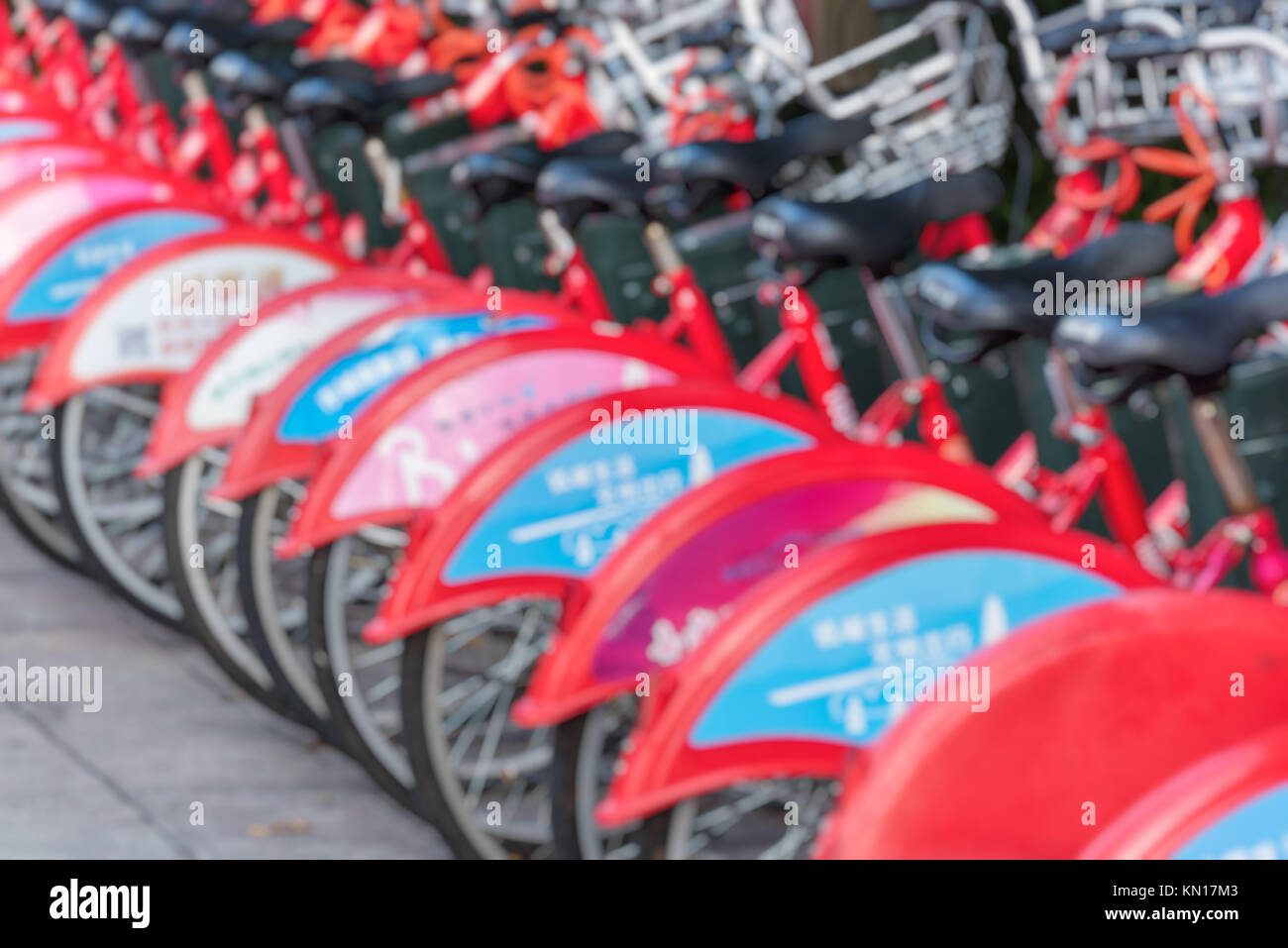 Public Rental Bicycles in a line in city of China Stock Photo - Alamy