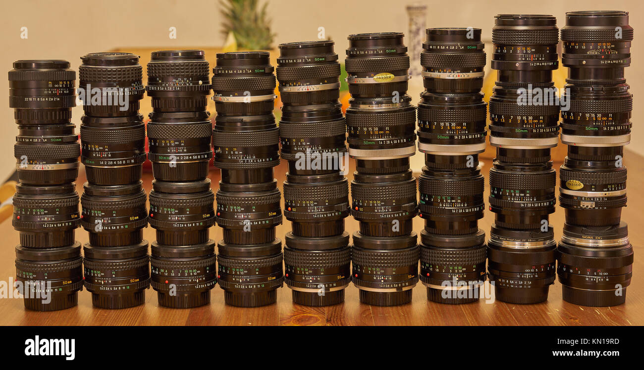 36 standard lenses arranged in four rows of nine hi-res stock ...