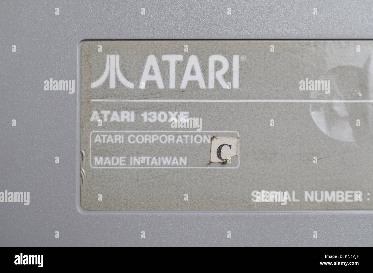 backside sticker on the Atari 130XE computer Stock Photo - Alamy