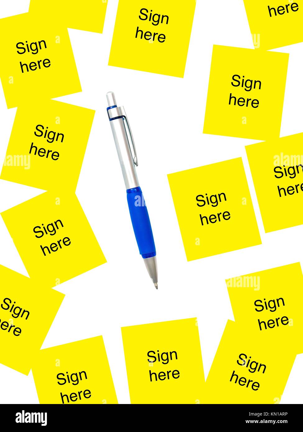 A conceptual business image using sign here post its Stock Photo - Alamy