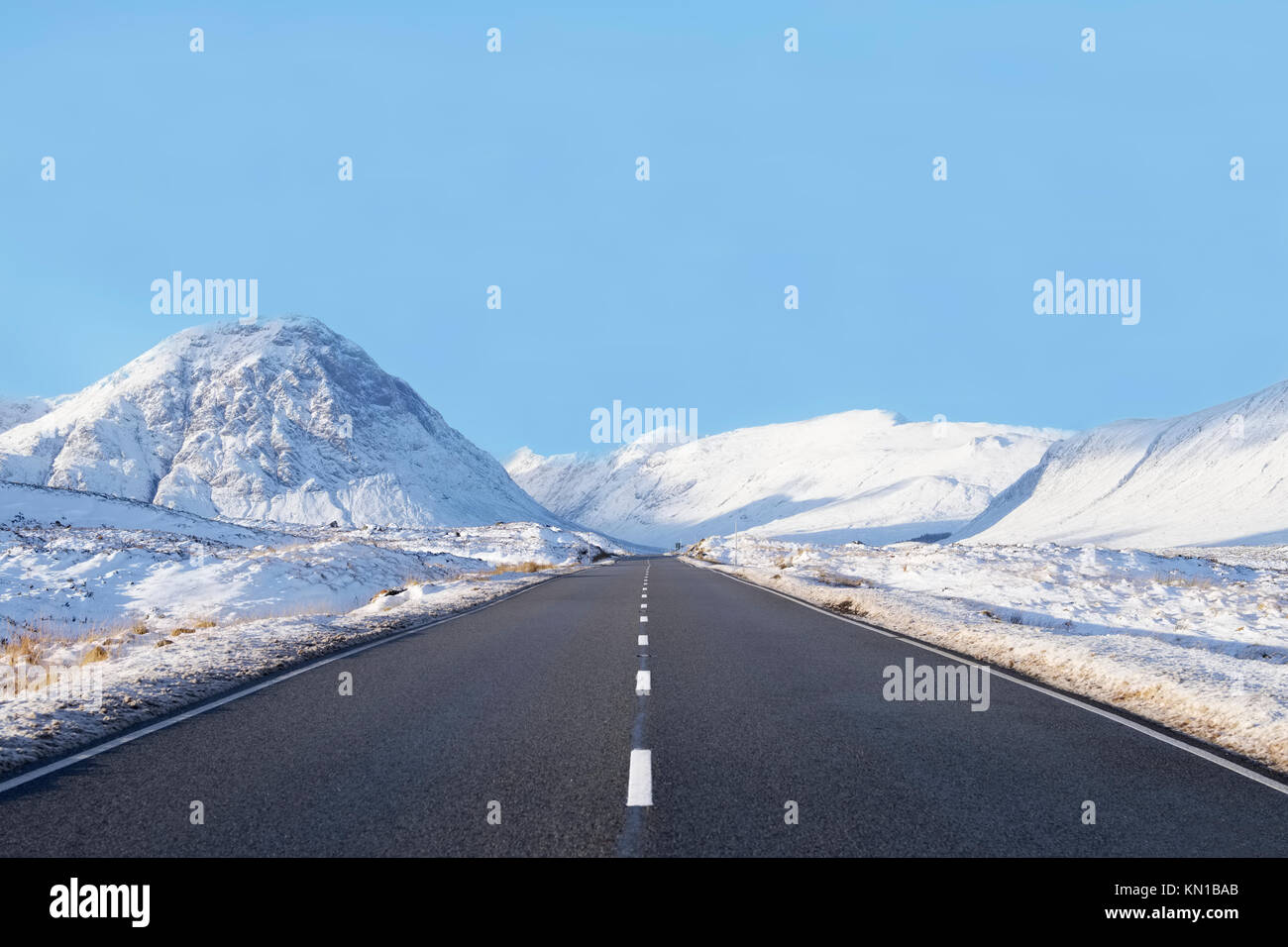 Empty Highway Road Winter Snow in Glencoe Highlands, Rannoch Moor With ...