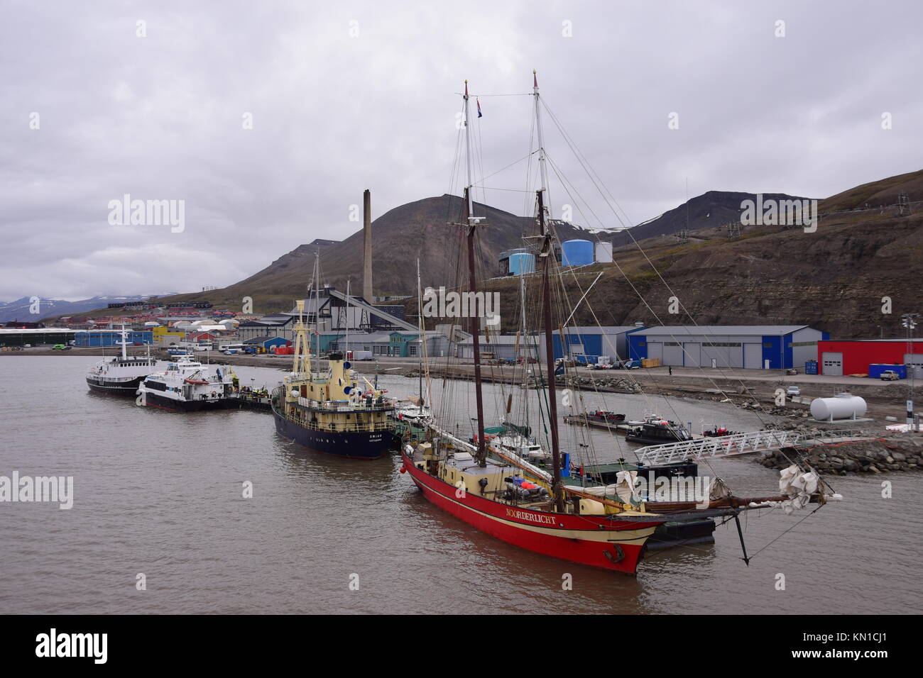 Port area, coal mining, Longyearbyen, Svalbard, Spitzbergen, Norway ...