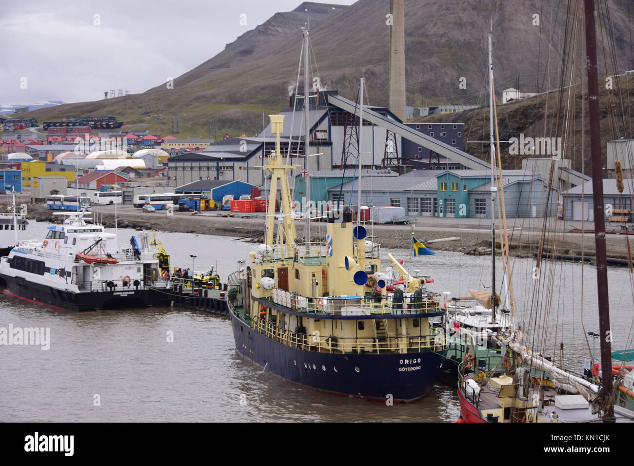 Port area, coal mining, Longyearbyen, Svalbard, Spitzbergen, Norway ...