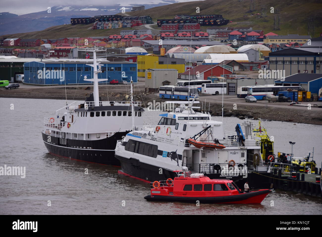 Port area, coal mining, Longyearbyen, Svalbard, Spitzbergen, Norway ...