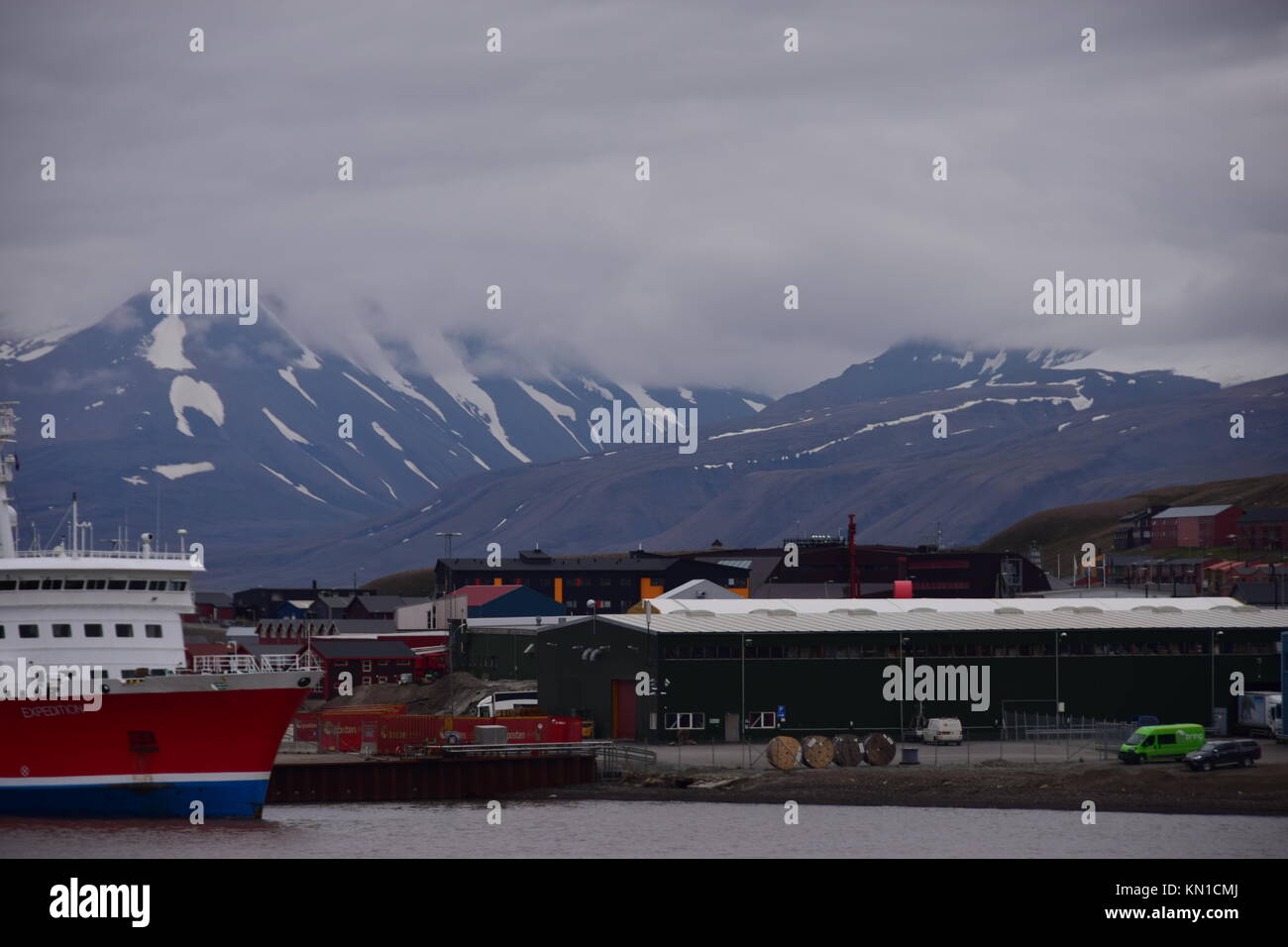 Port area, coal mining, Longyearbyen, Svalbard, Spitzbergen, Norway ...