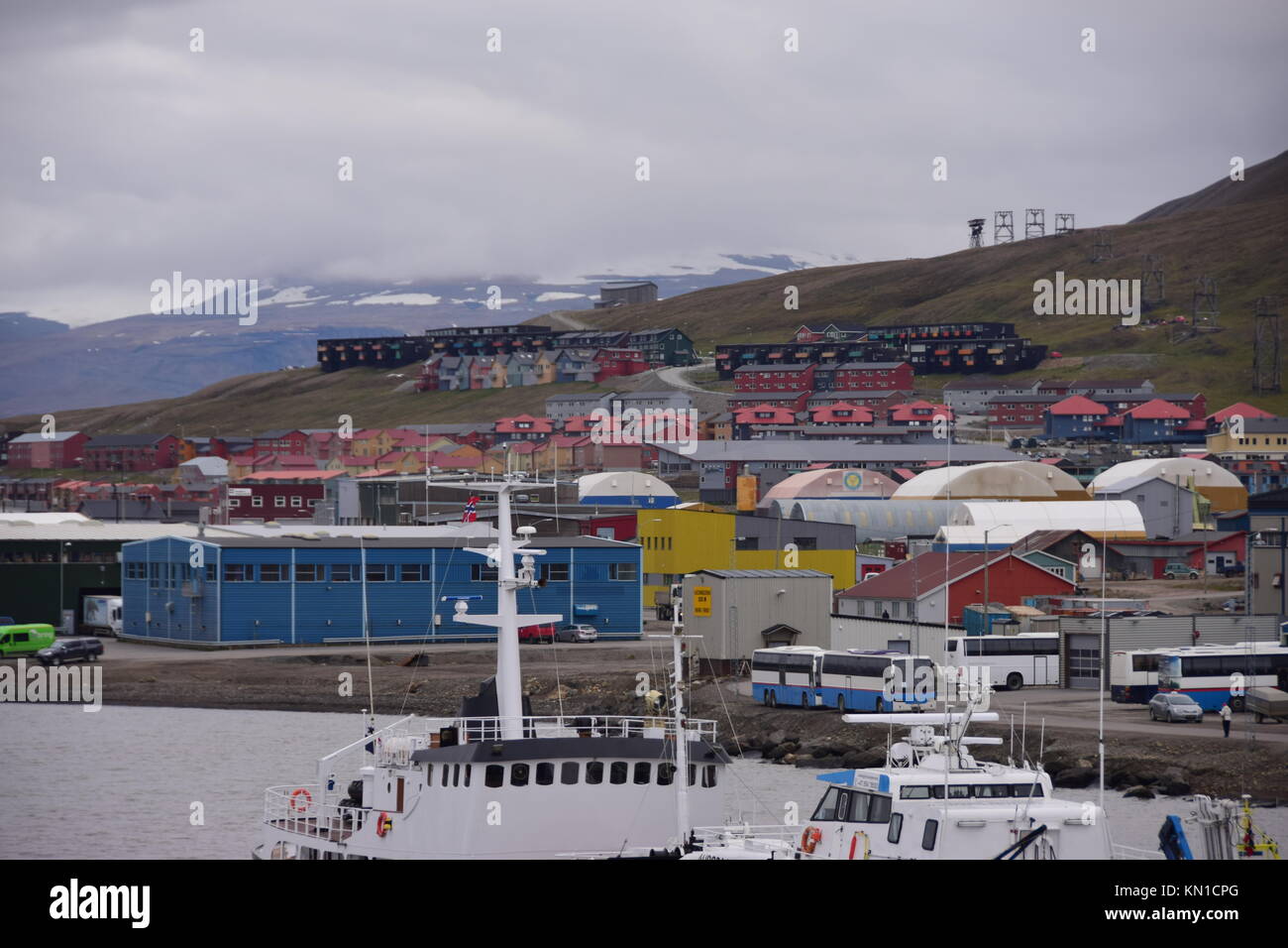 Port area of Longyearbyen with coal mining / working, Svalbard, Norway ...