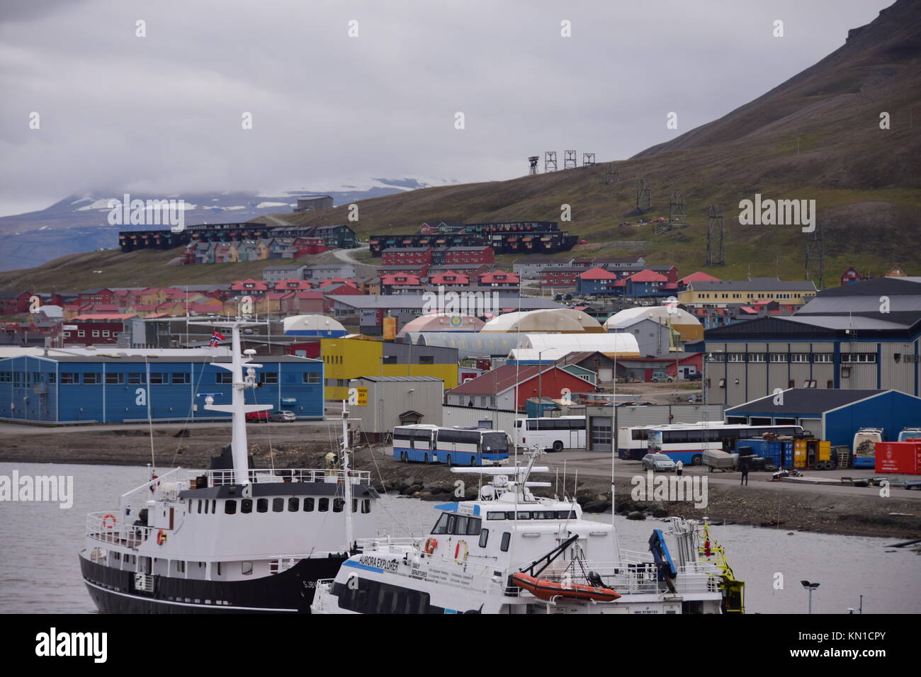 Port area of Longyearbyen with coal mining / working, Svalbard, Norway ...