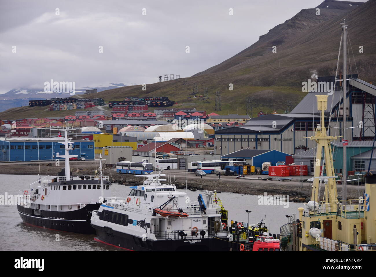 Port area of Longyearbyen with coal mining / working, Svalbard, Norway ...