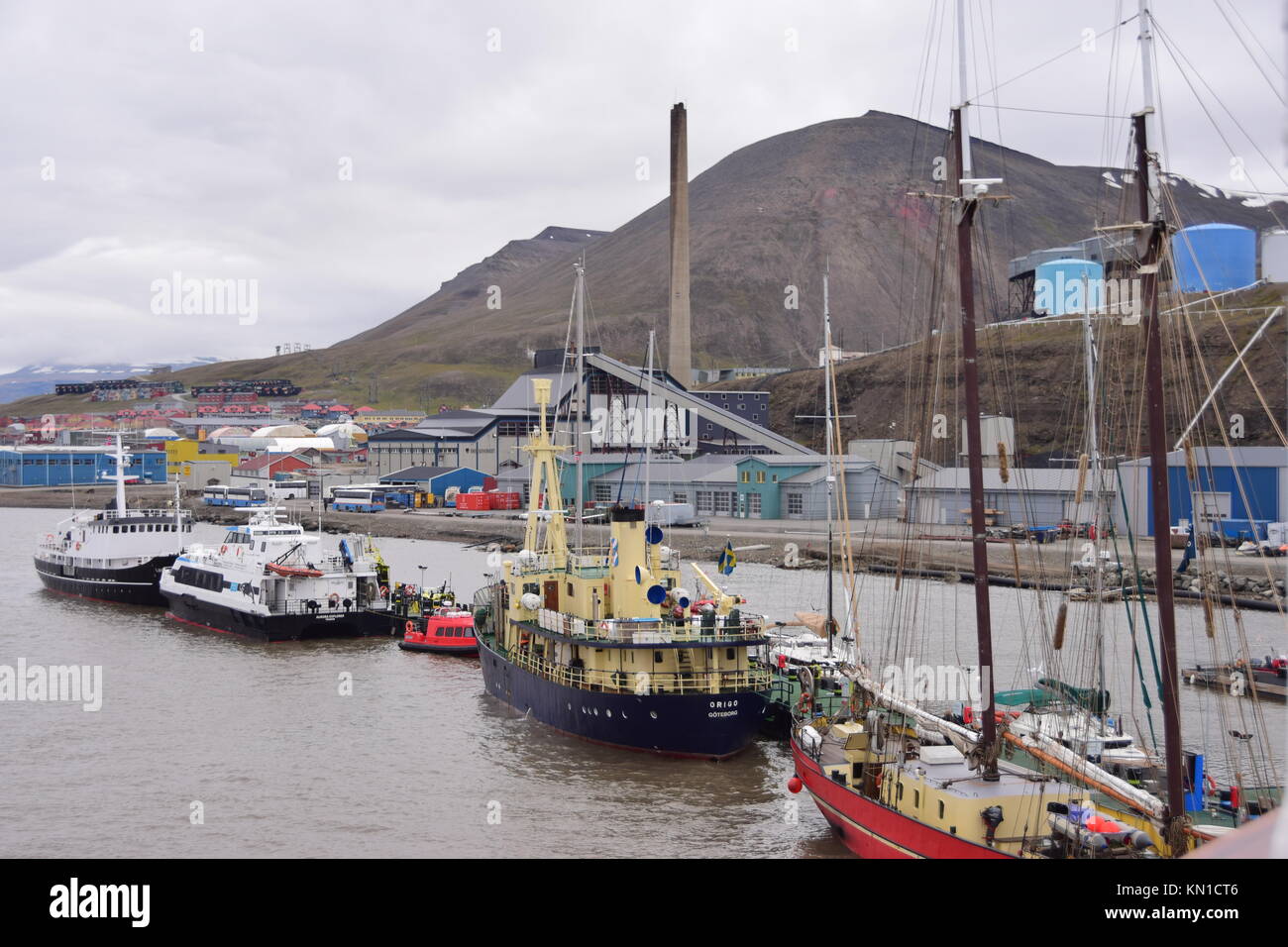 Port area of Longyearbyen with coal mining / working, Svalbard, Norway ...