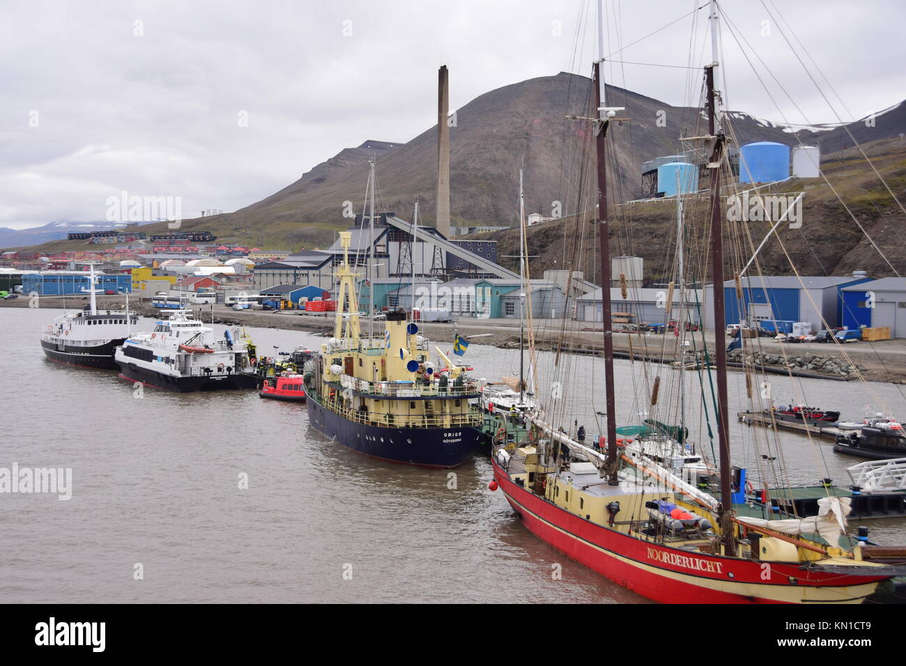 Port area of Longyearbyen with coal mining / working, Svalbard, Norway ...