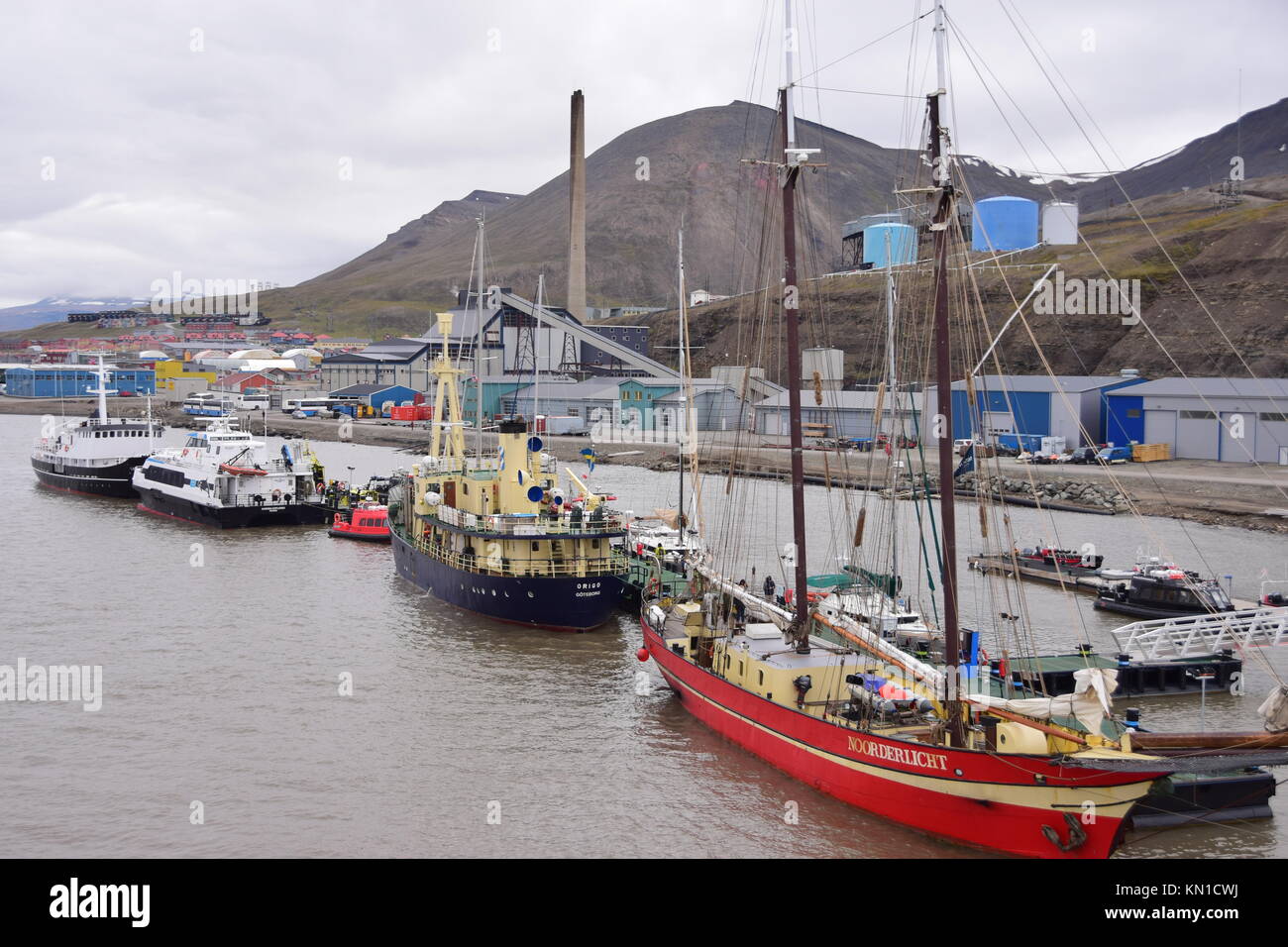 Port area of Longyearbyen with coal mining / working, Svalbard, Norway ...