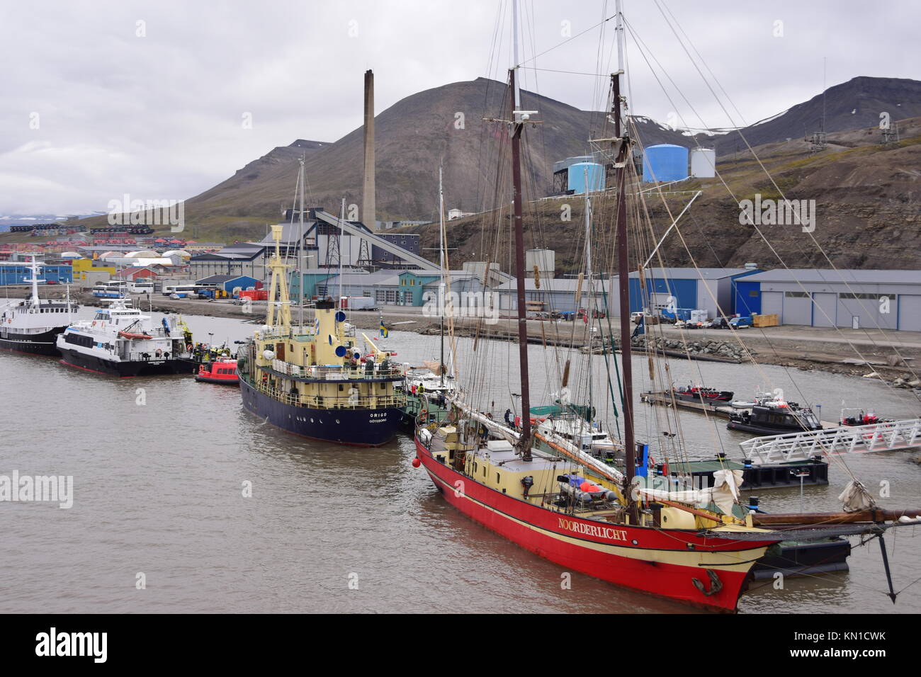Port area of Longyearbyen with coal mining / working, Svalbard, Norway ...