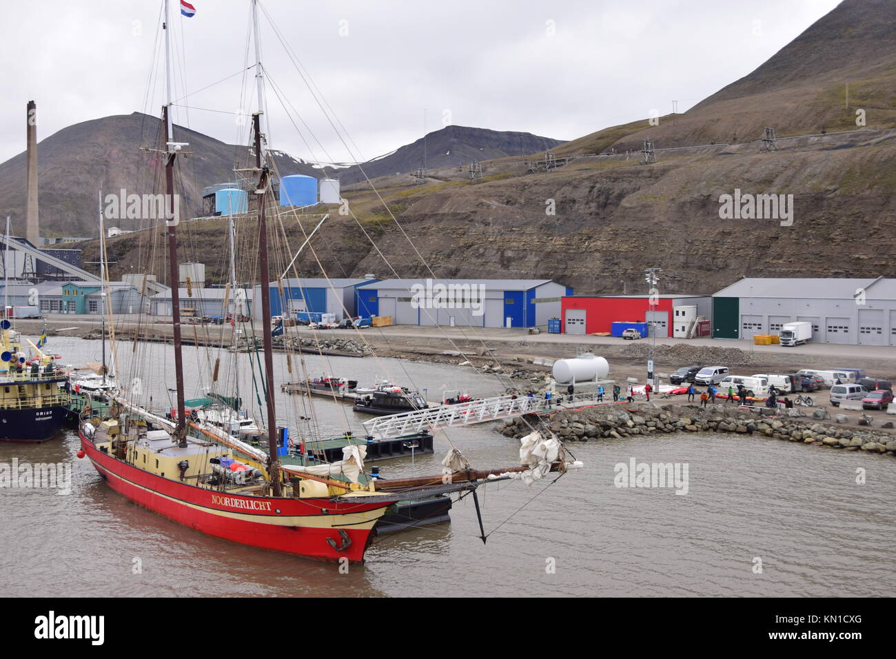 Port area of Longyearbyen with coal mining / working, Svalbard, Norway ...