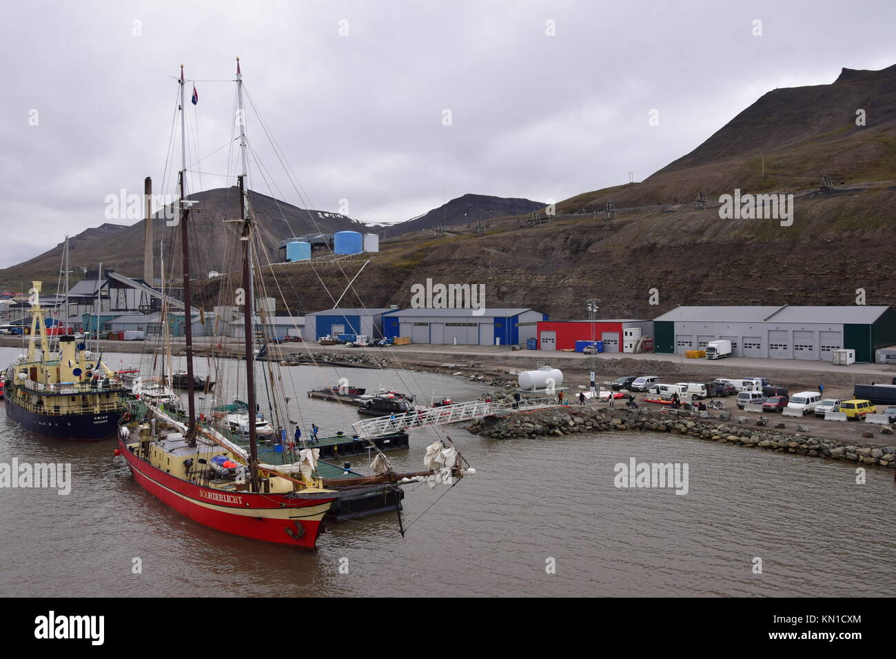 Port area of Longyearbyen with coal mining / working, Svalbard, Norway ...