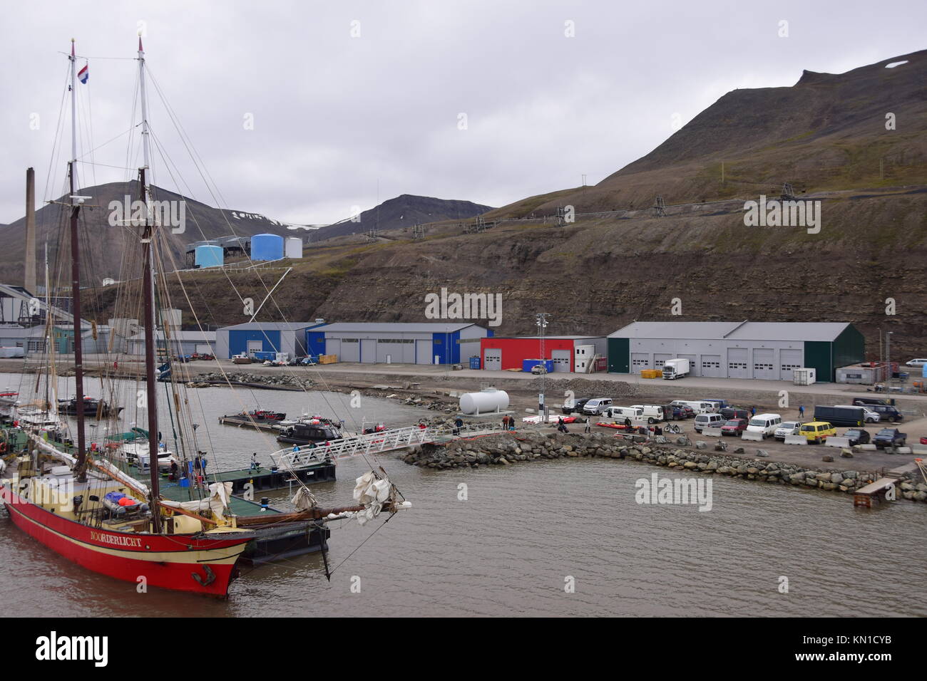 Port area of Longyearbyen with coal mining / working, Svalbard, Norway ...