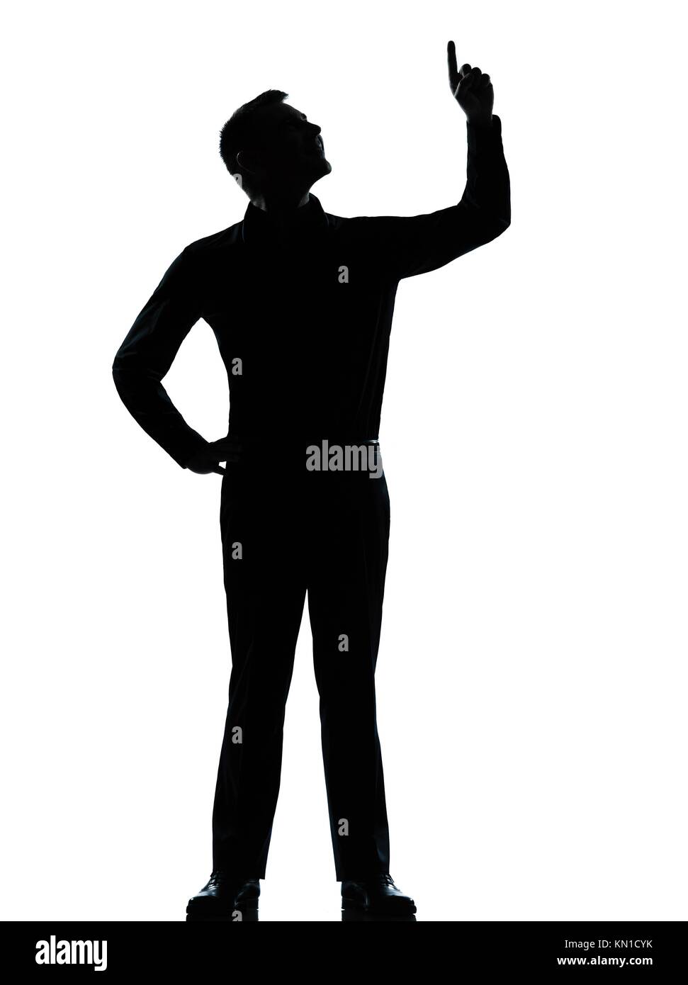one caucasian business man poiting up happy silhouette standing Full ...