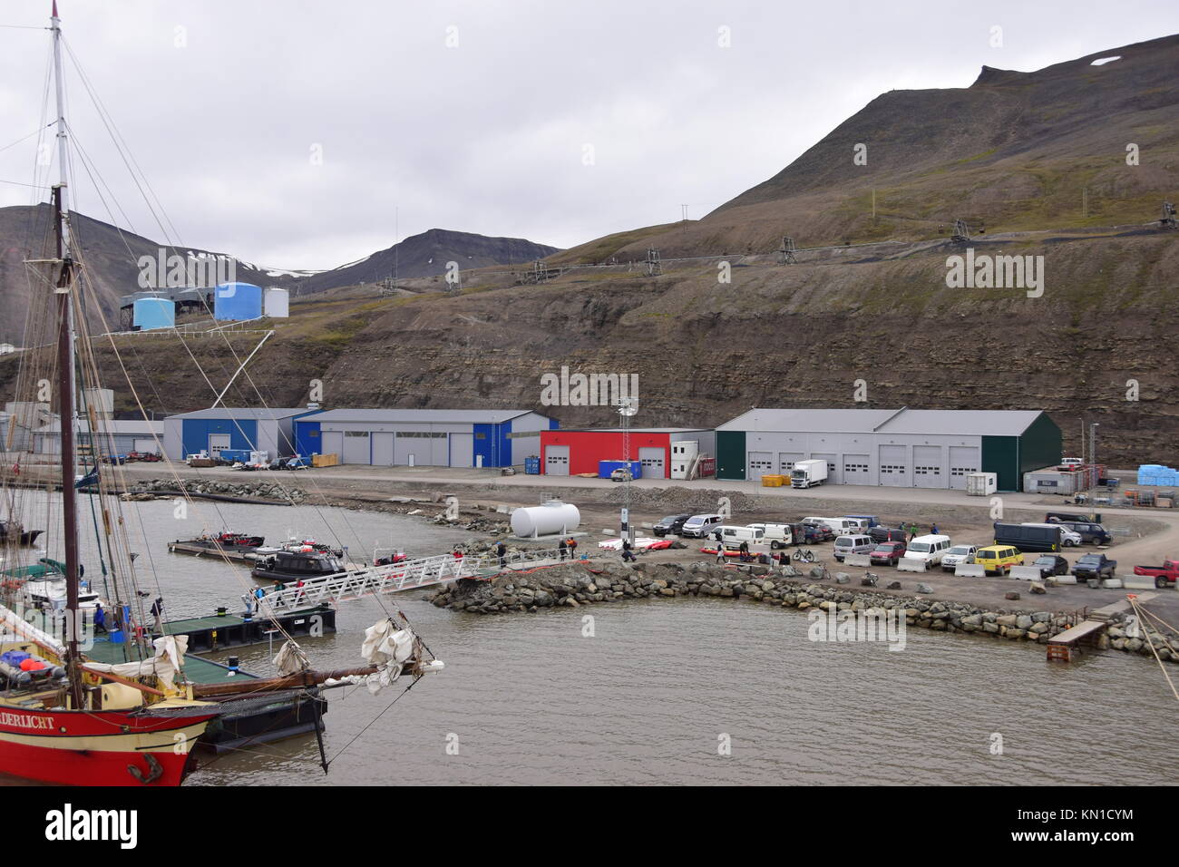 Port area of Longyearbyen with coal mining / working, Svalbard, Norway ...