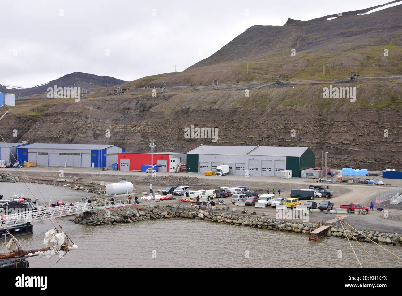 Port area of Longyearbyen with coal mining / working, Svalbard, Norway ...