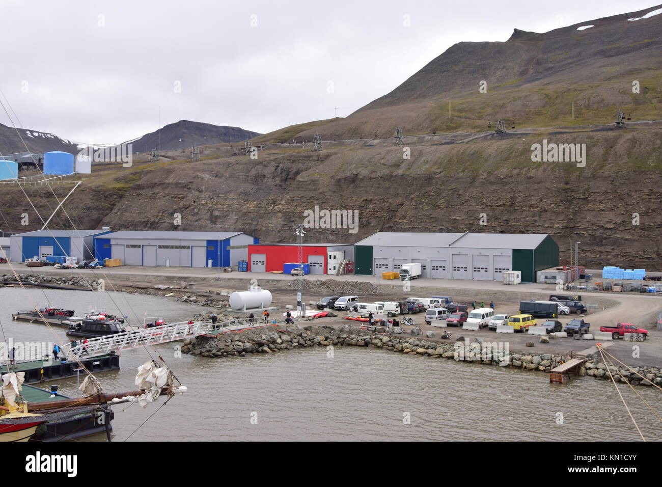 Port area of Longyearbyen with coal mining / working, Svalbard, Norway ...