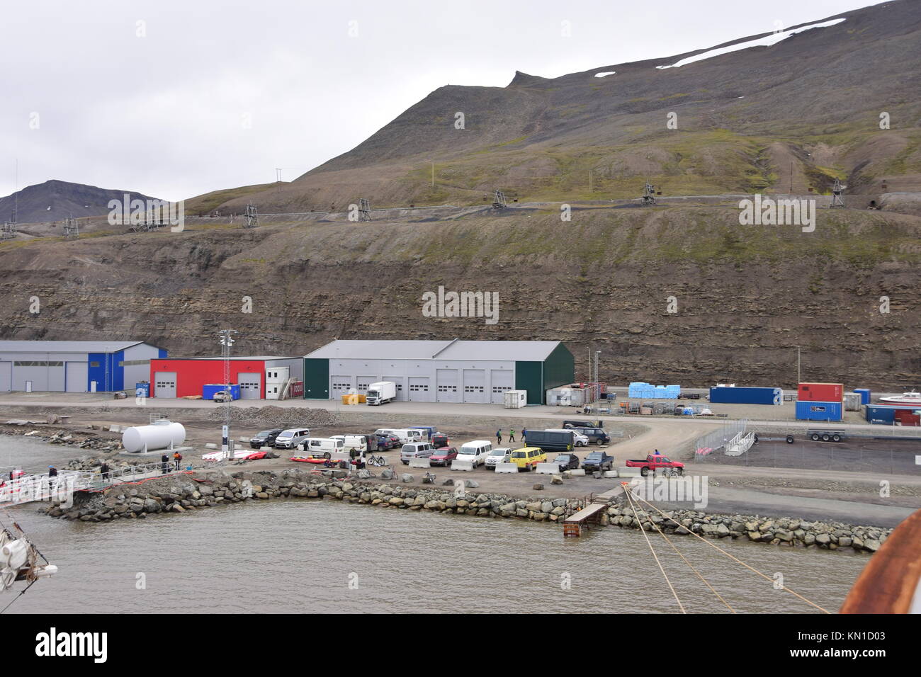 Port area of Longyearbyen with coal mining / working, Svalbard, Norway ...