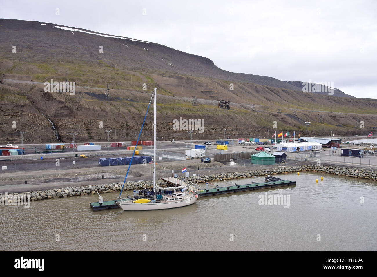 Port area of Longyearbyen with coal mining / working, Svalbard, Norway ...