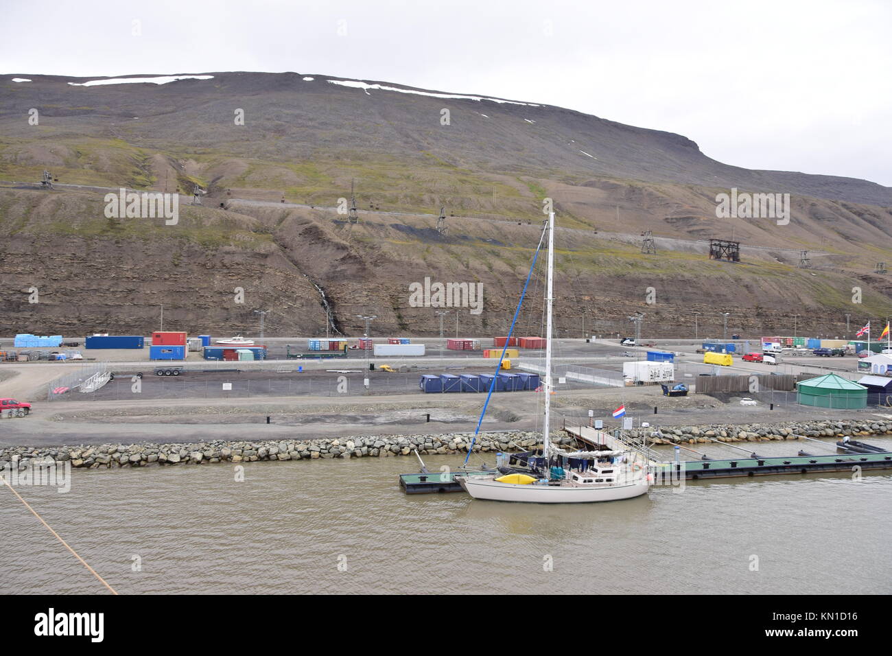 Port area of Longyearbyen with coal mining / working, Svalbard, Norway ...