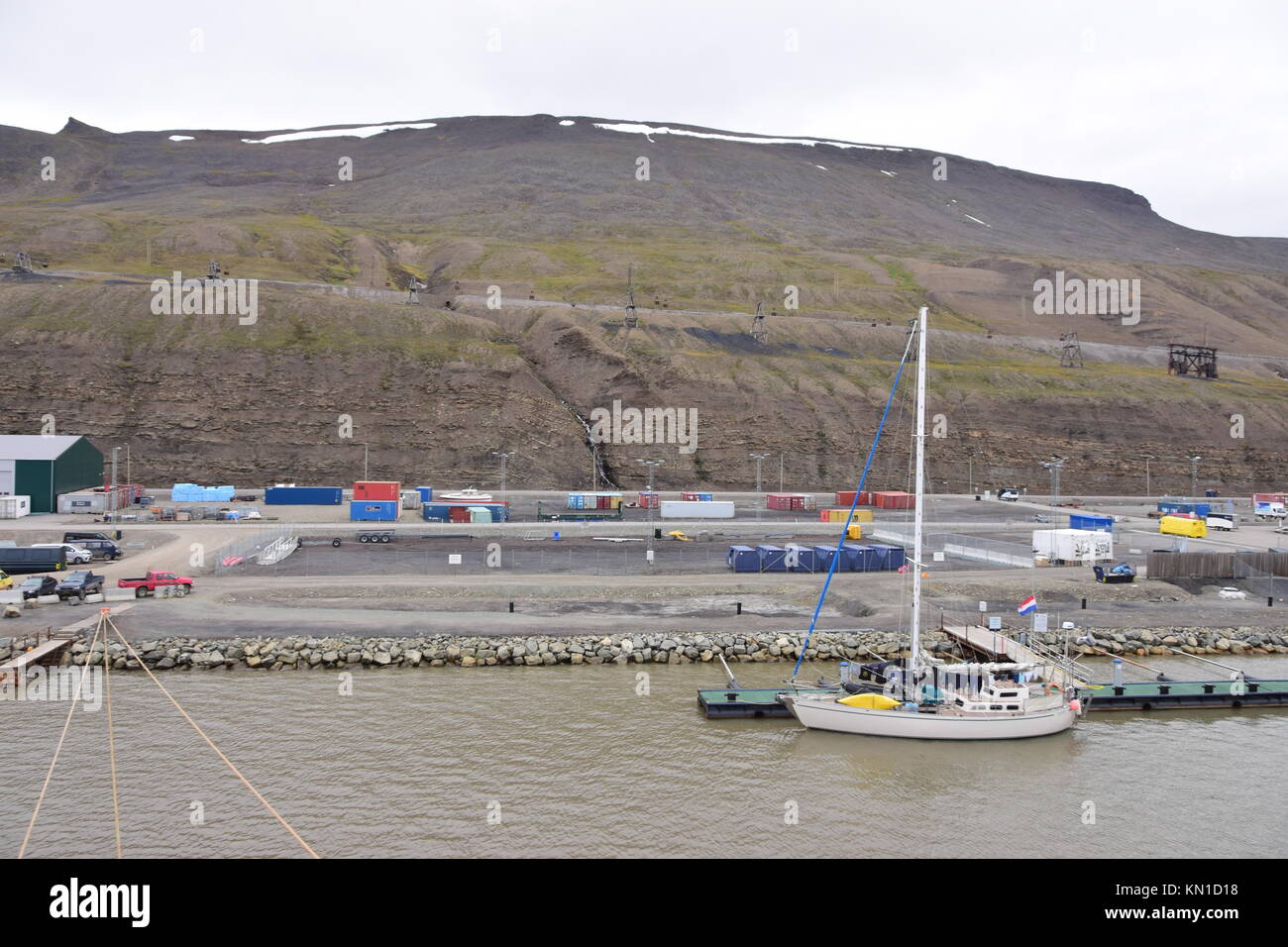 Port area of Longyearbyen with coal mining / working, Svalbard, Norway ...