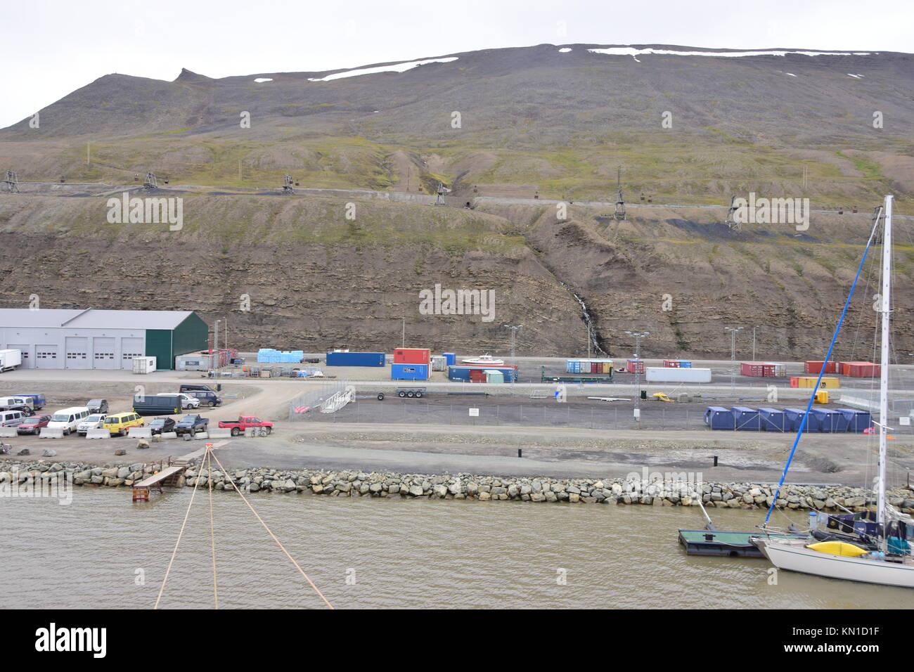 Port area of Longyearbyen with coal mining / working, Svalbard, Norway ...