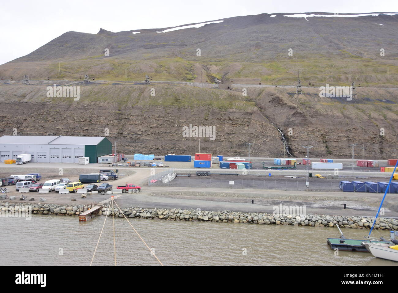 Port area of Longyearbyen with coal mining / working, Svalbard, Norway ...