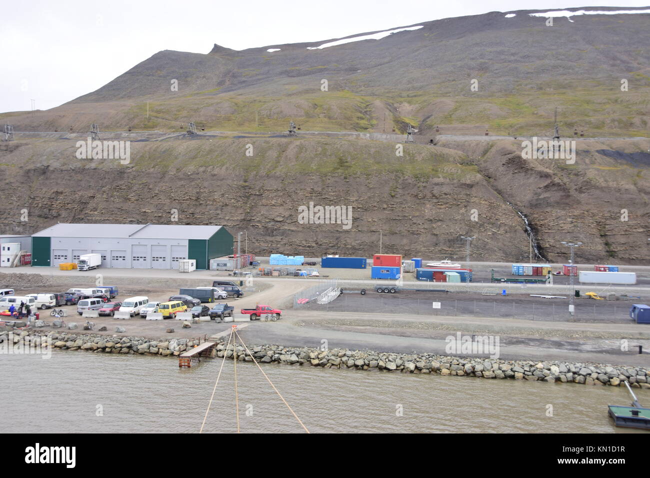 Port area of Longyearbyen with coal mining / working, Svalbard, Norway ...