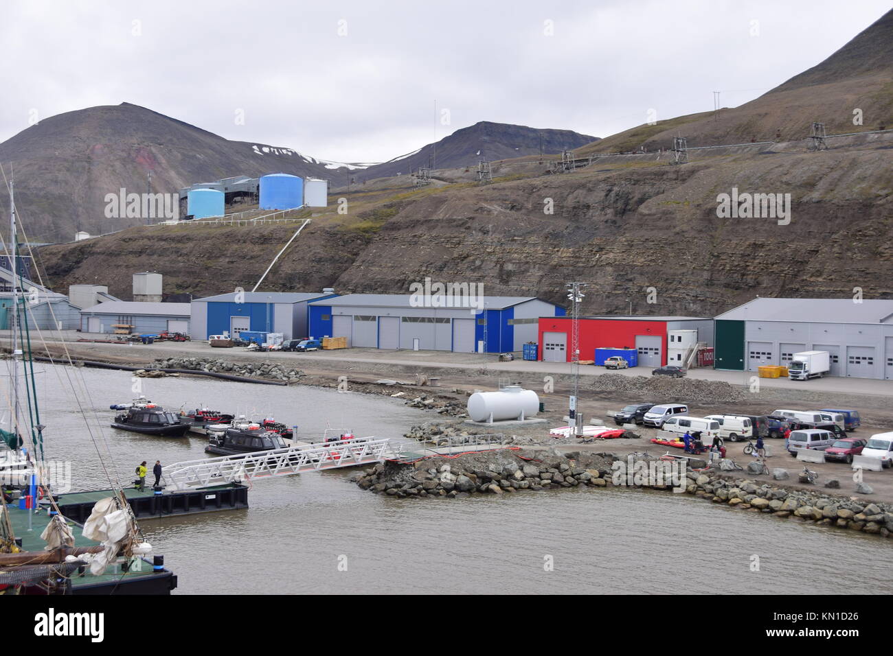 Port area of Longyearbyen with coal mining / working, Svalbard, Norway ...