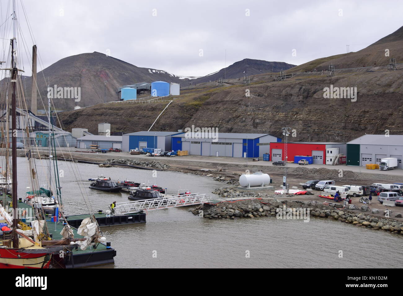 Port area of Longyearbyen with coal mining / working, Svalbard, Norway ...