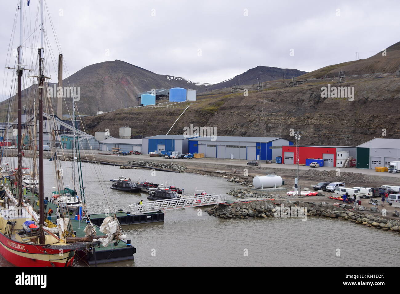 Port area of Longyearbyen with coal mining / working, Svalbard, Norway ...