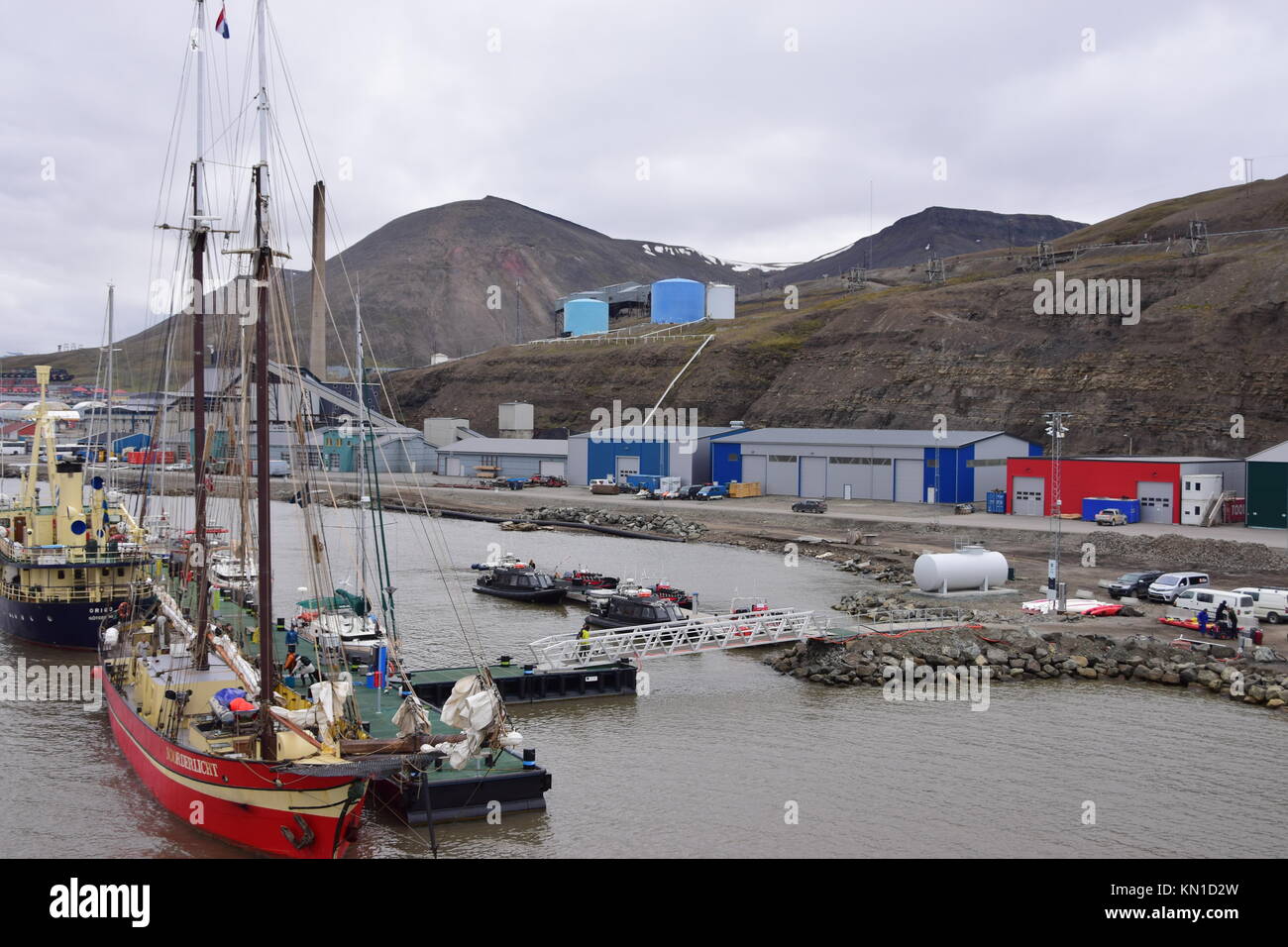 Port area of Longyearbyen with coal mining / working, Svalbard, Norway ...