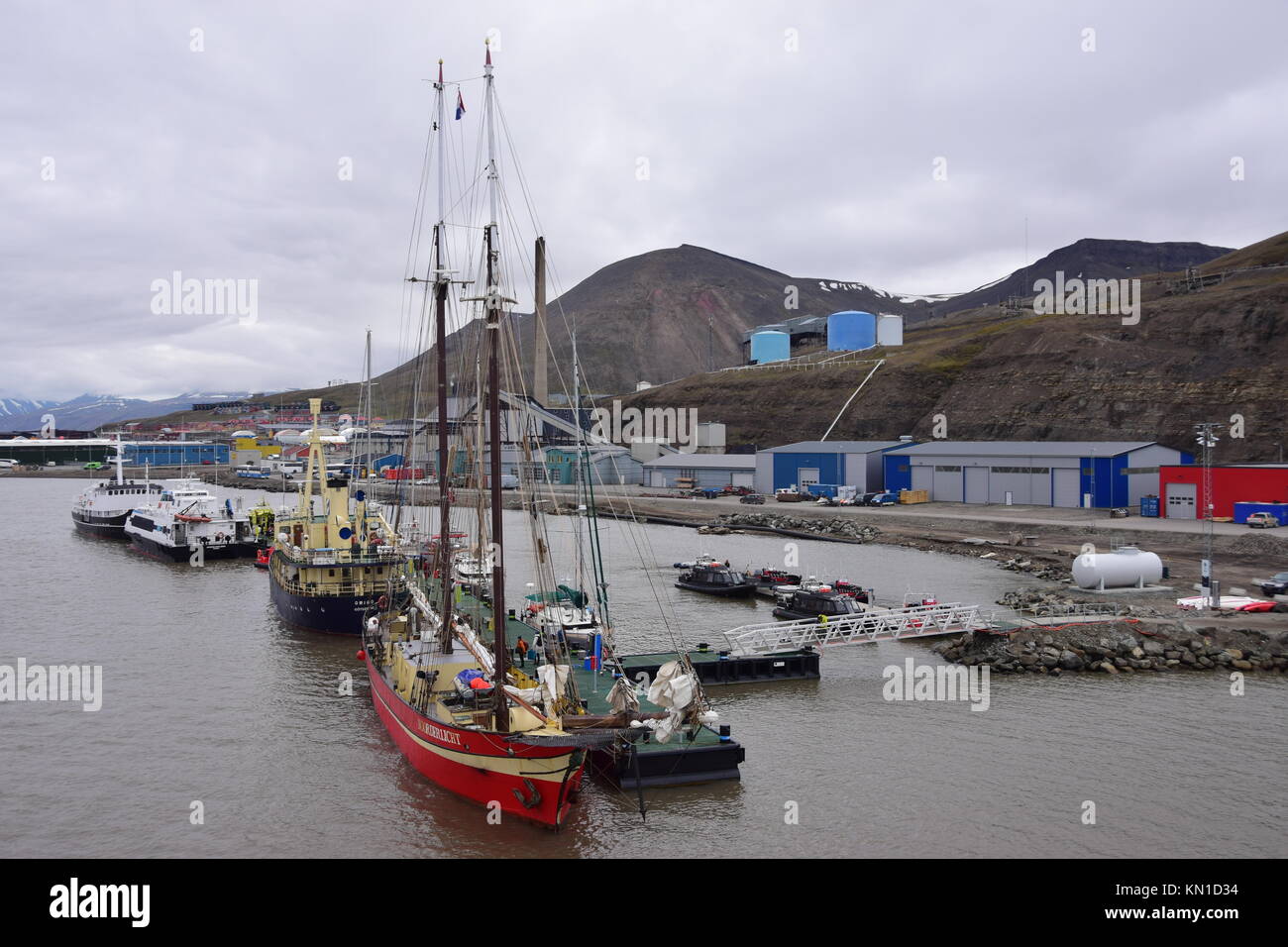 Port area of Longyearbyen with coal mining / working, Svalbard, Norway ...