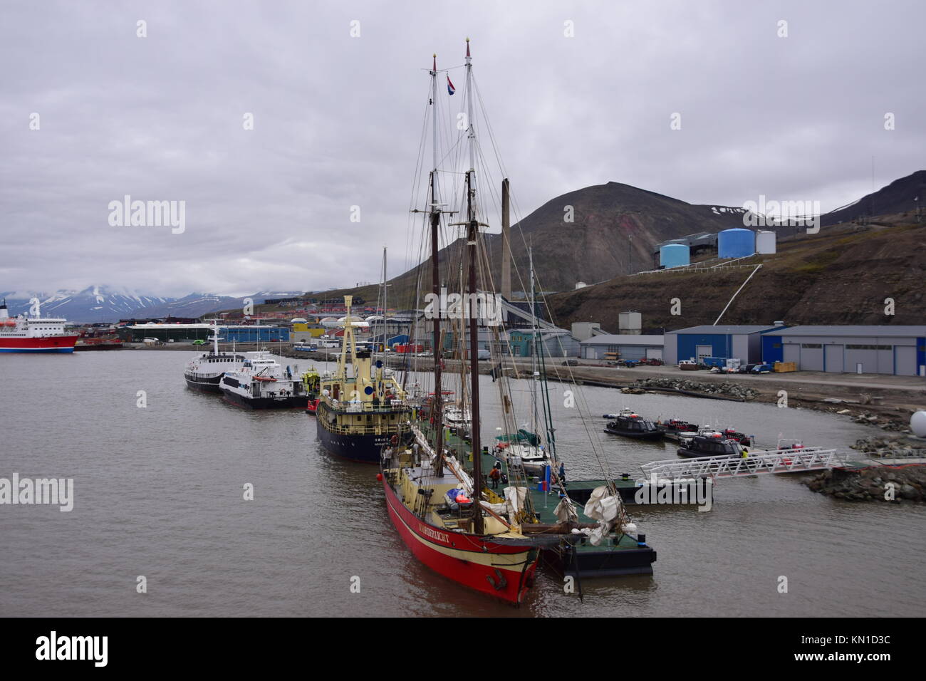 Port area of Longyearbyen with coal mining / working, Svalbard, Norway ...
