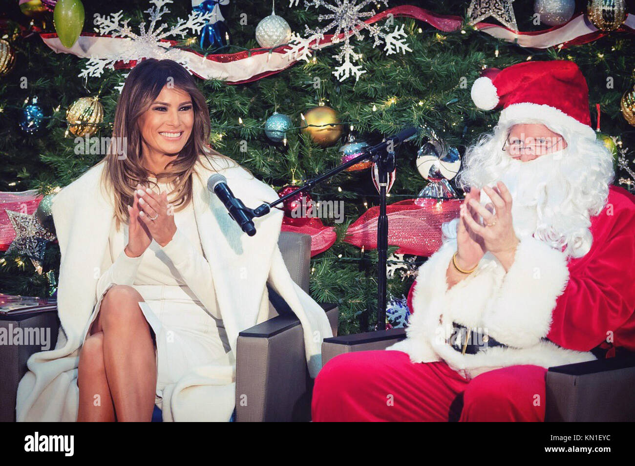 U.S. First Lady Melania Trump joins Santa Claus in the reading of the ...