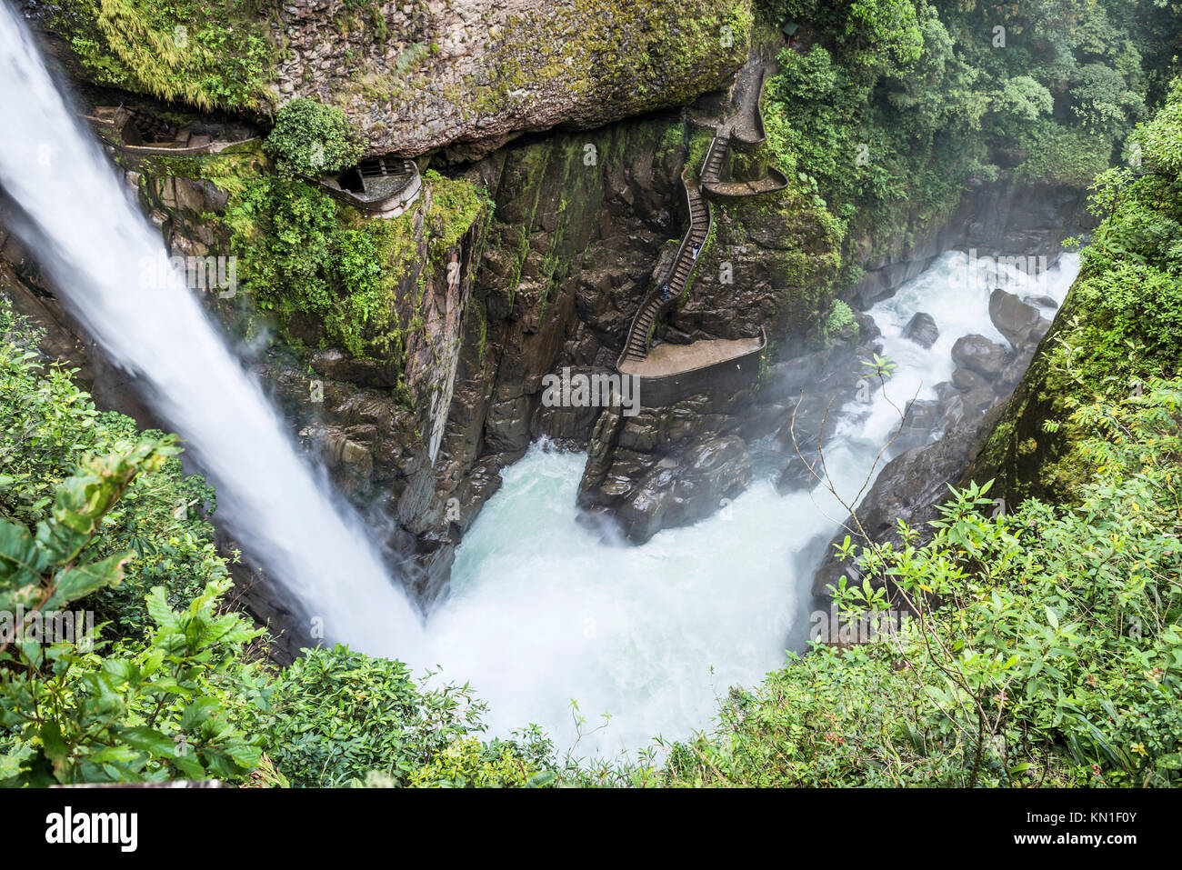Waterfall Pailon del Diablo (Devil's Cauldron) in the Andes mountain ...