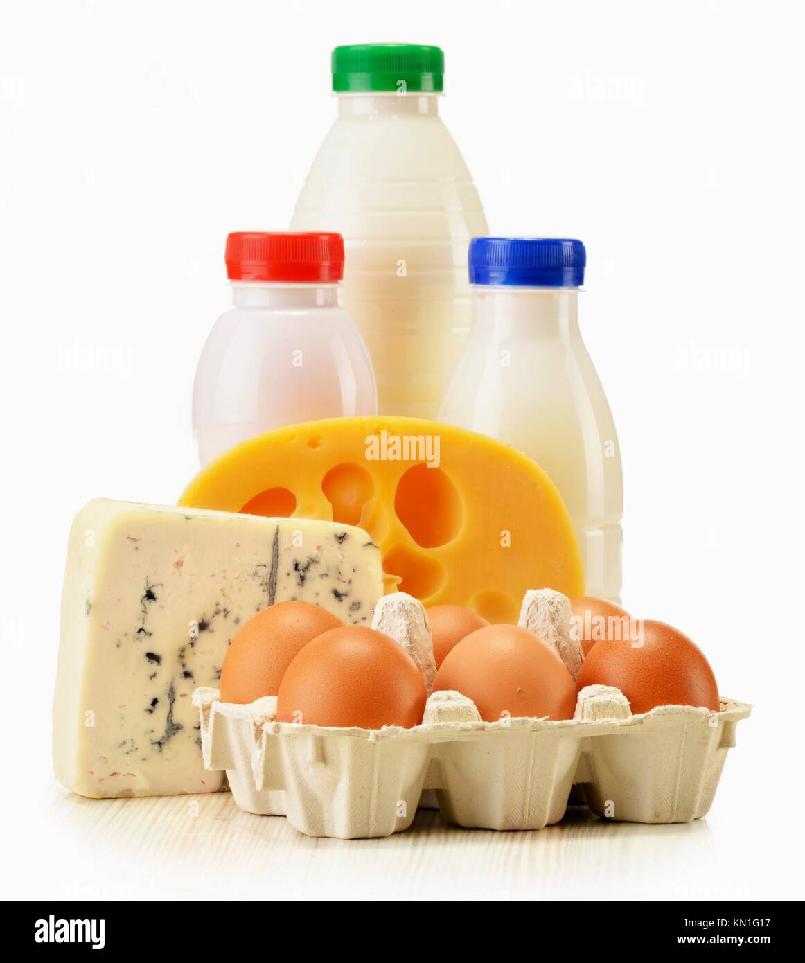 Composition with variety of dairy products isolated on white Stock ...