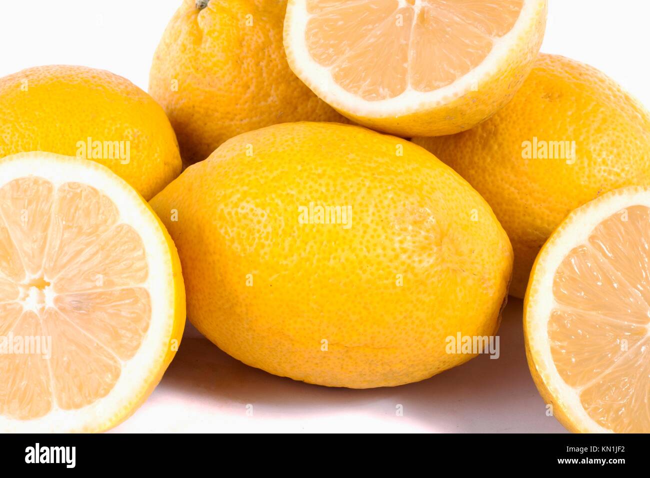 Close up view of bunch of lemons isolated on a white background Stock ...