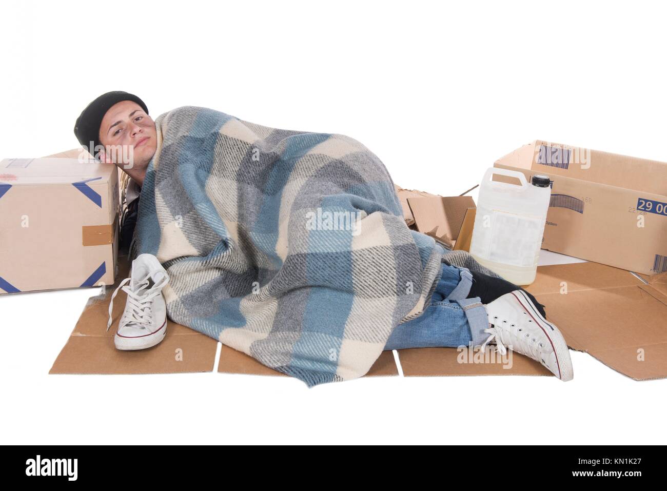 Homeless Man In A Cardboard Box